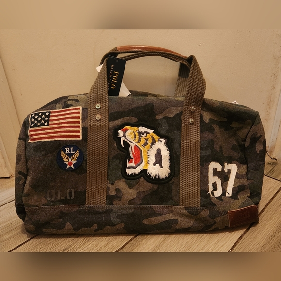 Polo Ralph Lauren | Bags | Polo Ralph Lauren Canvas Camouflage Tiger Patch 67 Flag Duffel Bag ...